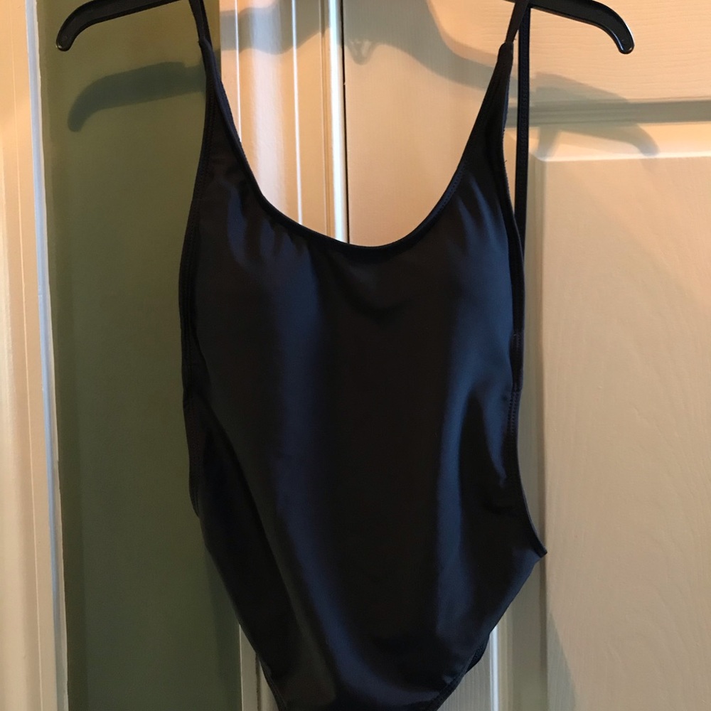 New Black Open Back / Side One Piece Swim Medium - Gem
